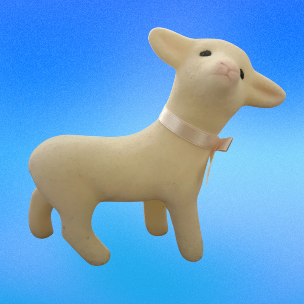 Flocked Lamb From Little Bo Peep With Light Pink Bow 7”x 8”