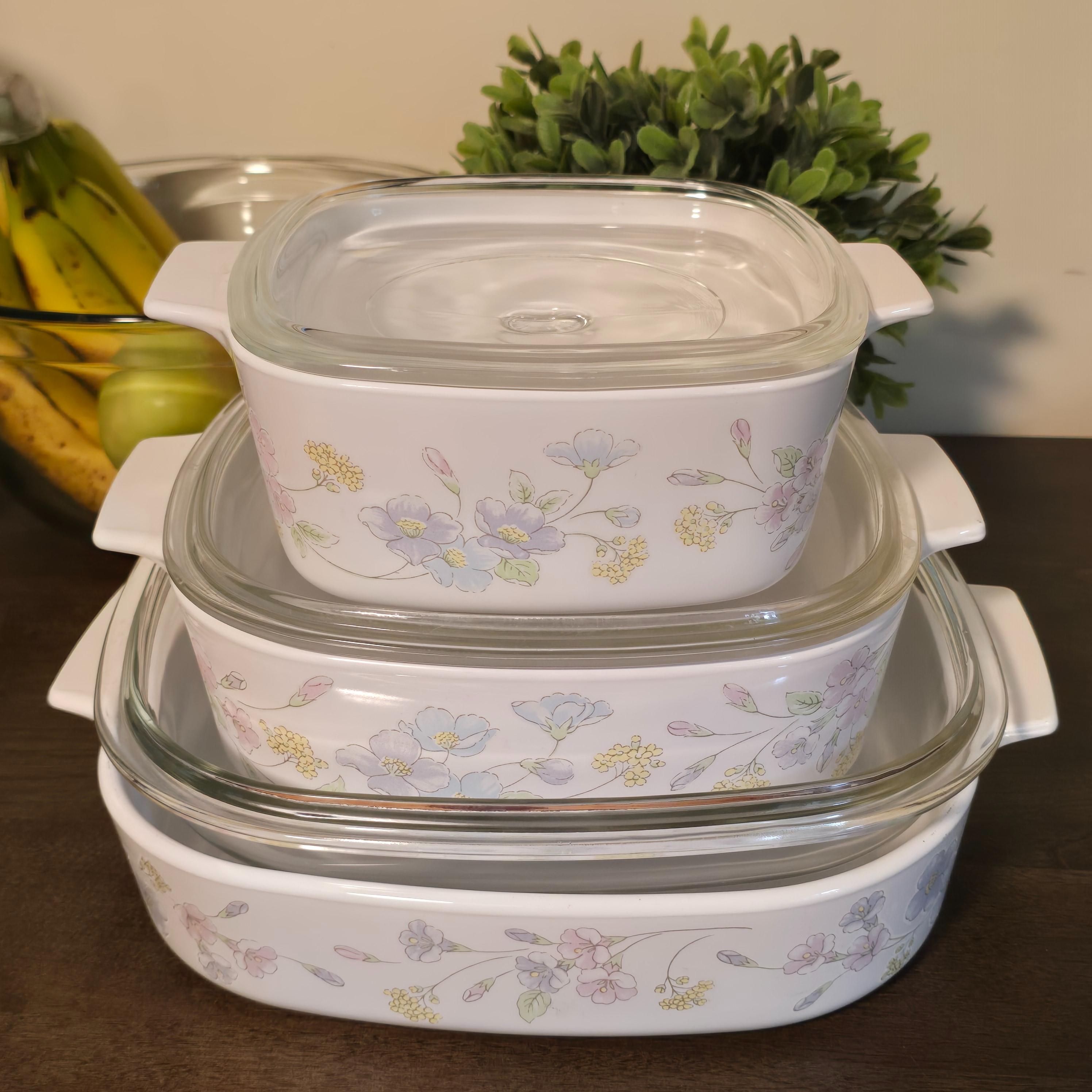 3 Vtg Corning Ware Pastel Bouquet Floral Casserole Dish Set w/ Lids 2 ...