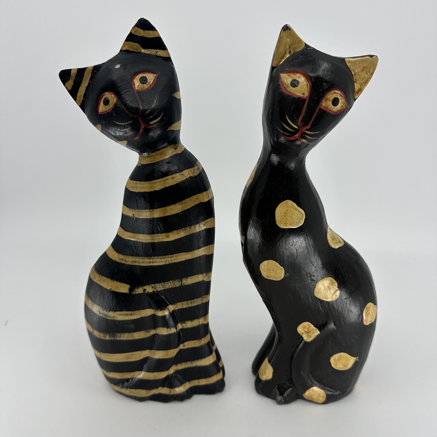 Pair Of “Posing” Wooden Hand Painted Cats