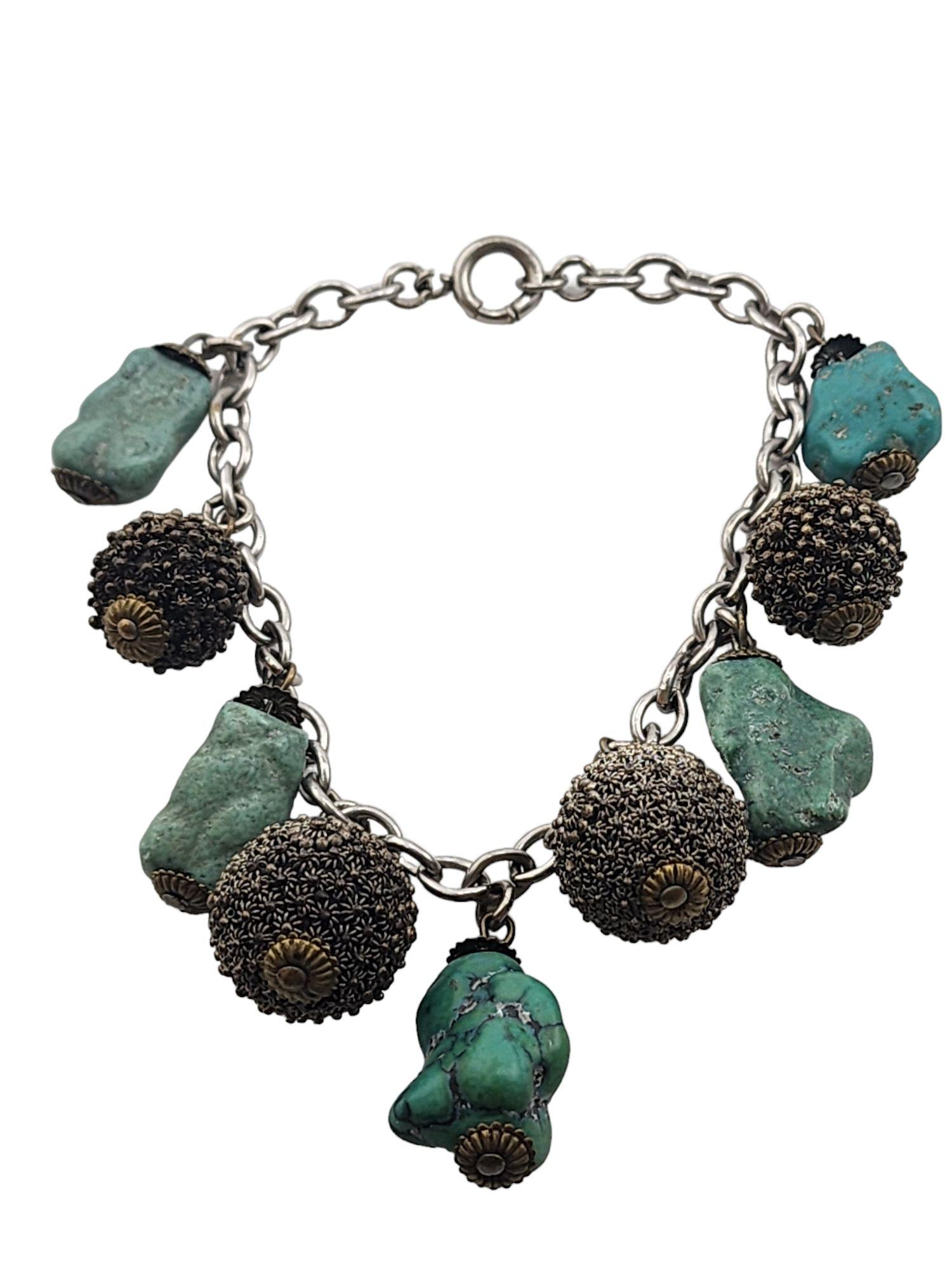 Vintage Stone & Metal Spiky Balls Charm Bracelet