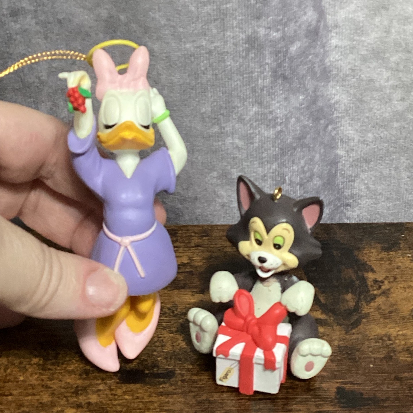 Daisy Duck and Figaro the Cat Christmas Tree Ornament Pair Flawed