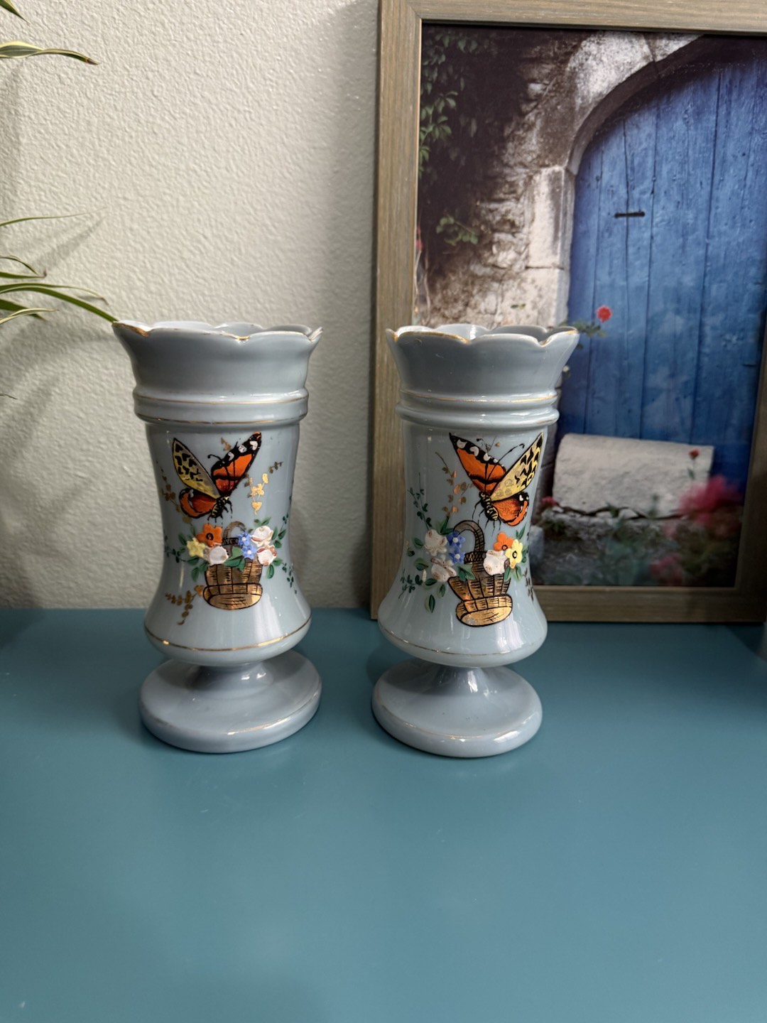 #01 Set Of Antique Bristol Glass vase Hand Blown & Hand painted ...