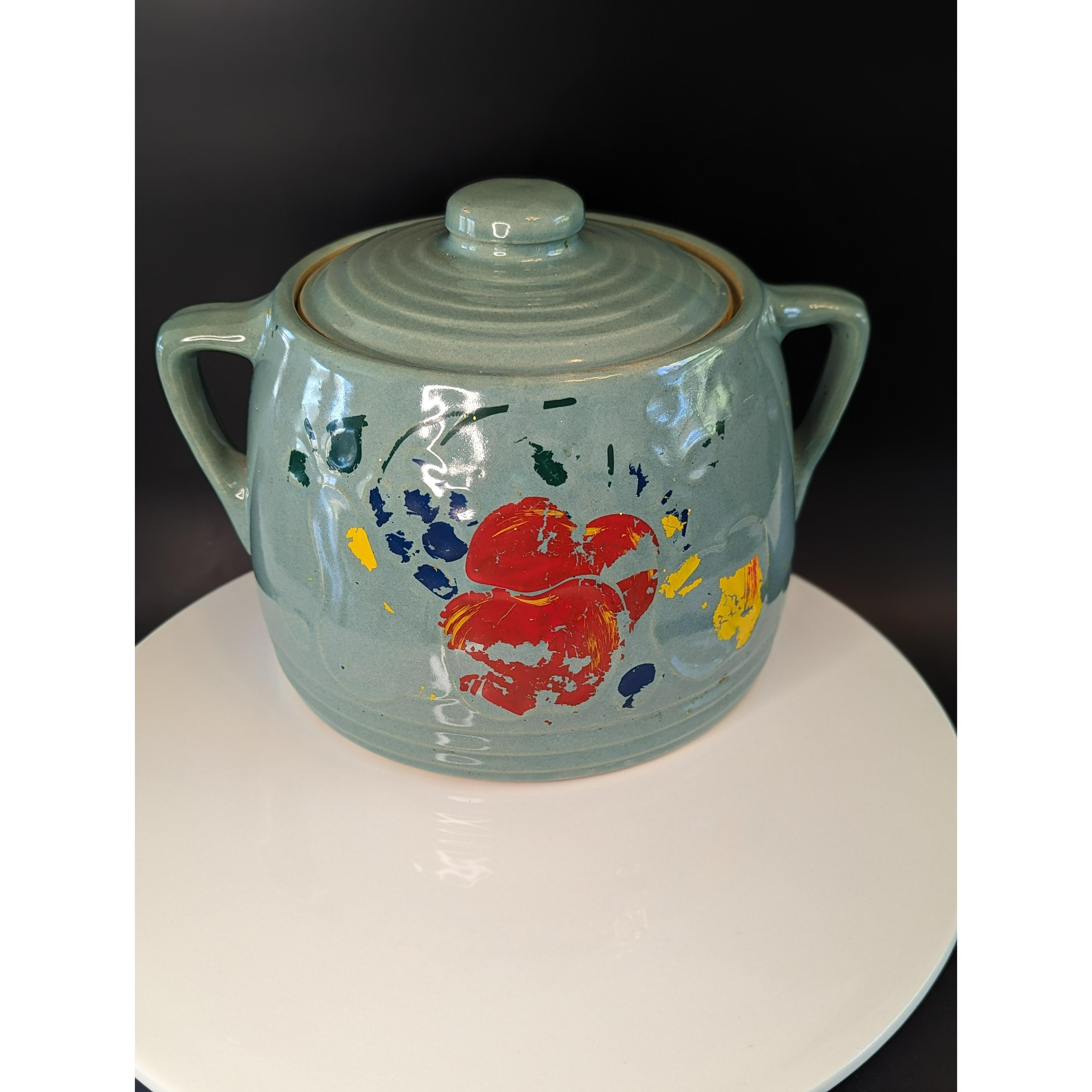 Hand-Painted Fruit Motif Ceramic Bean Pot/Cookie Jar/Crock Vintage ...