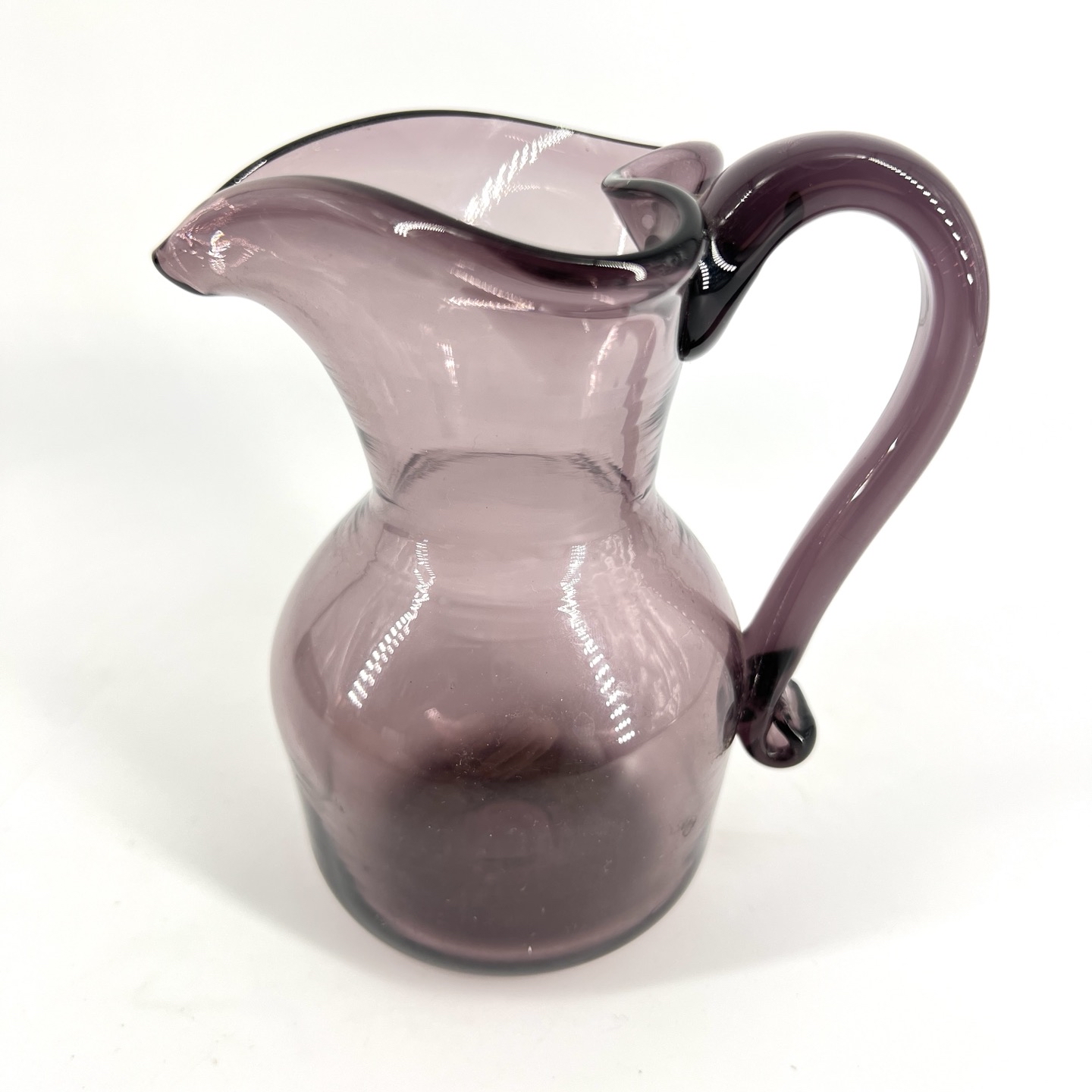 Amethyst Art Glass Applied Handle Pitcher