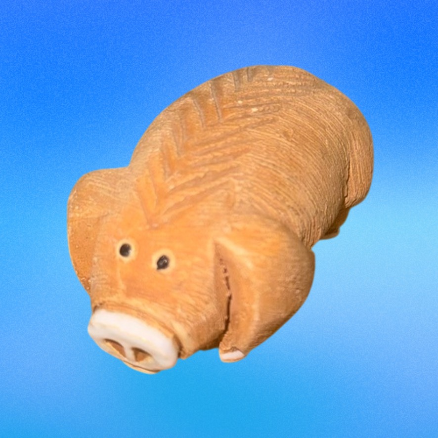 Vintage Artesania Rinconada Uruguay Pottery Pig w/ Wire Tail Figurine