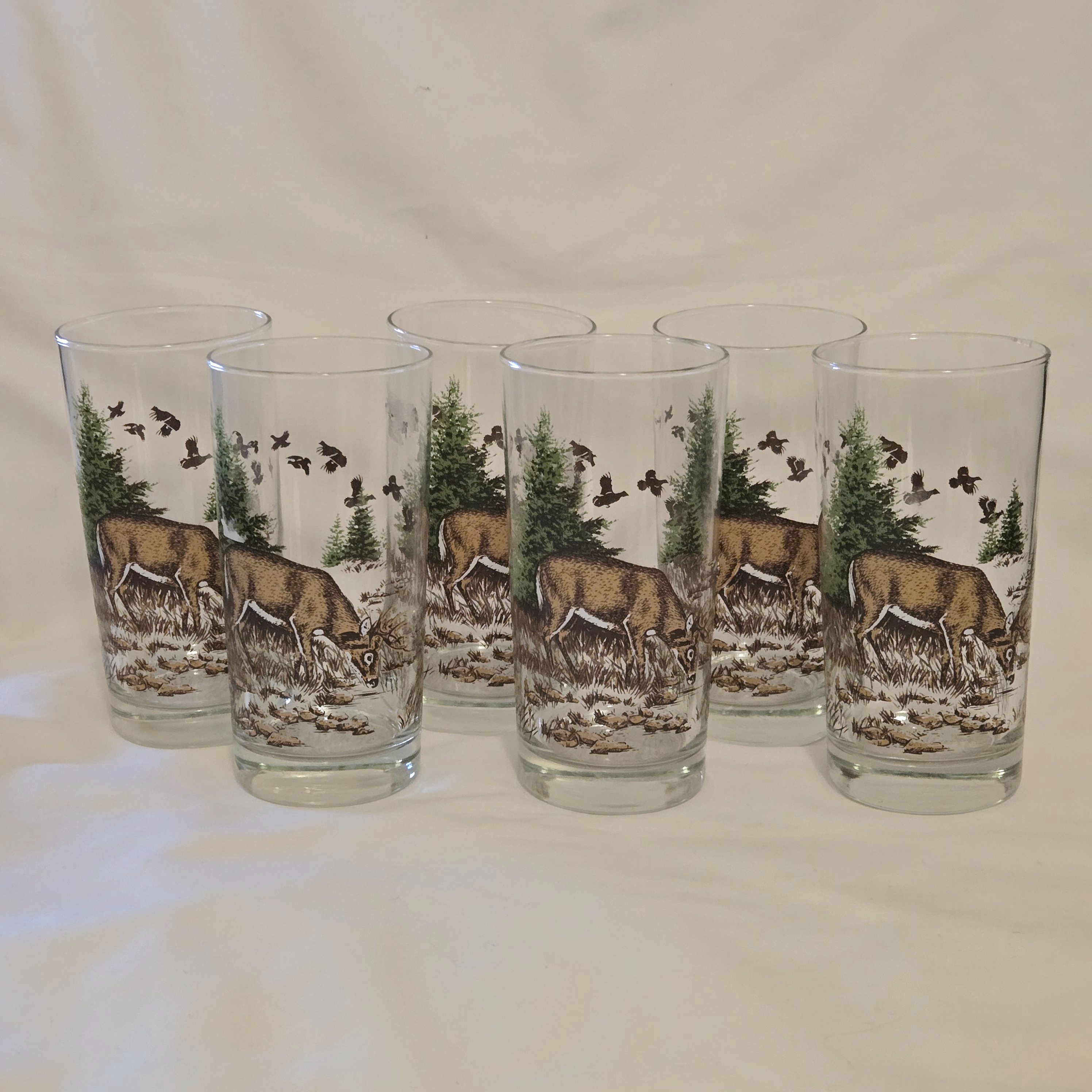 Whitetail Deer Buck Libbey Highball Drinking Glass 5½" Tall set of 6 ...