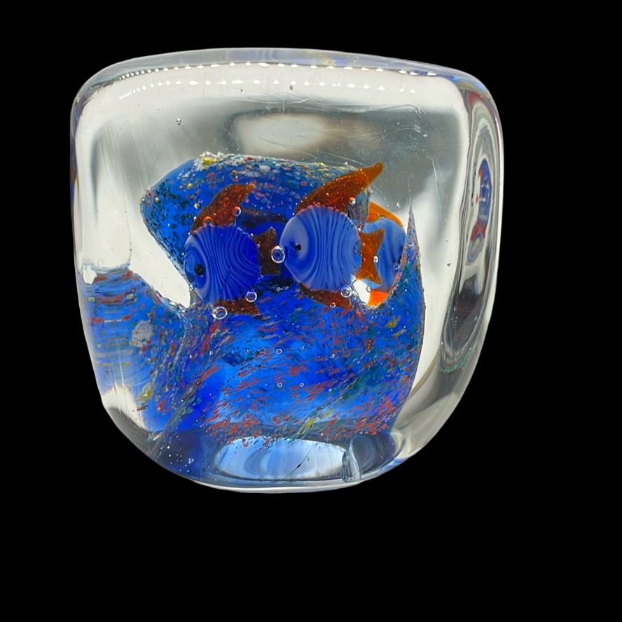 33. Art Glass Fish Tank Glass Clear Blue Swirls Fish Rectangle Block ...