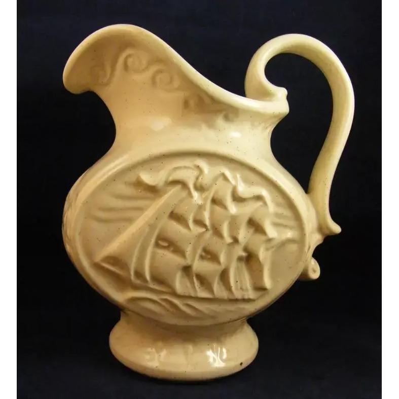 Vintage McCoy Nautical Flat-Sided Water Pitcher with Ship in relief on ...
