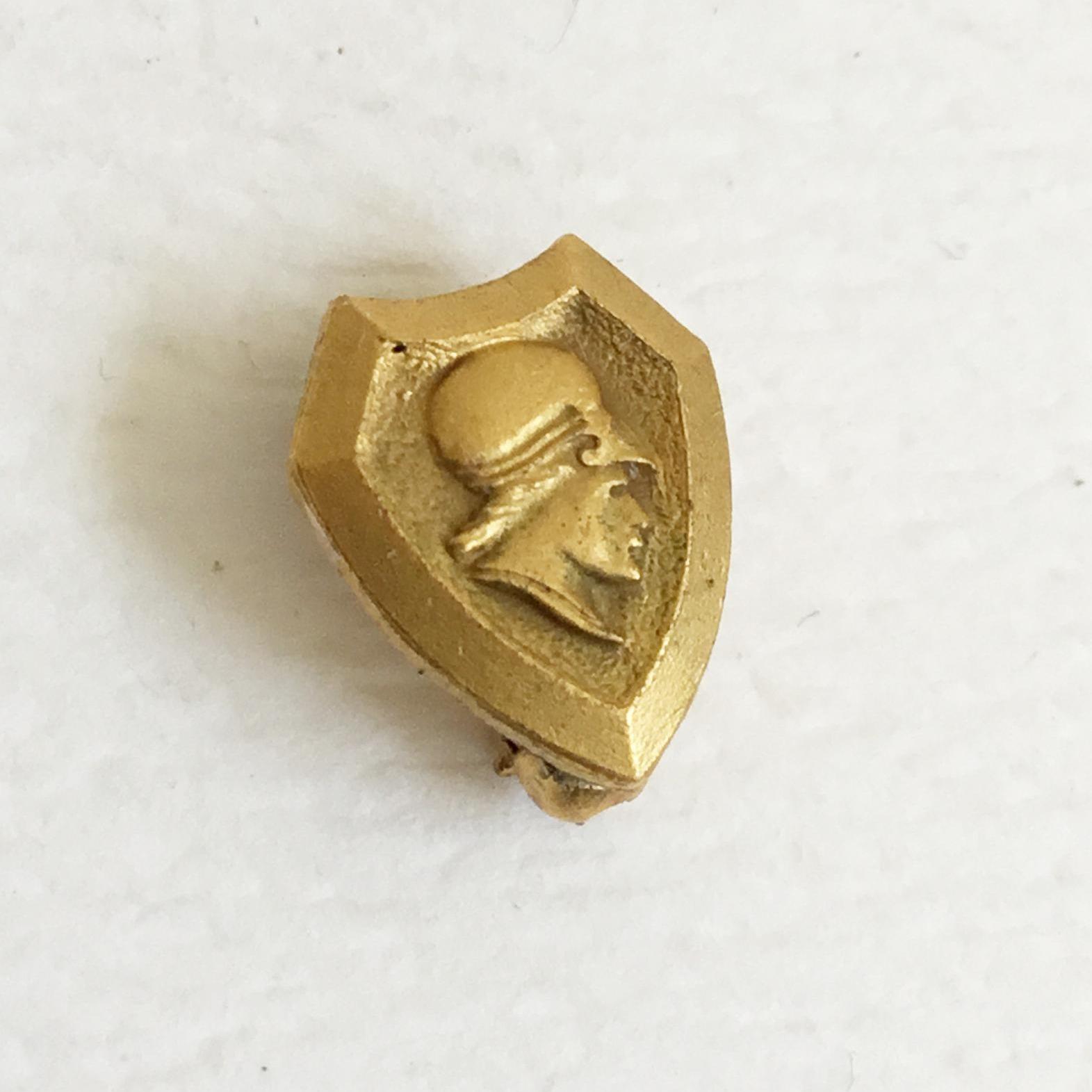 Vintage Gold Tone Knight Roman Soldier Shield Lapel Pin