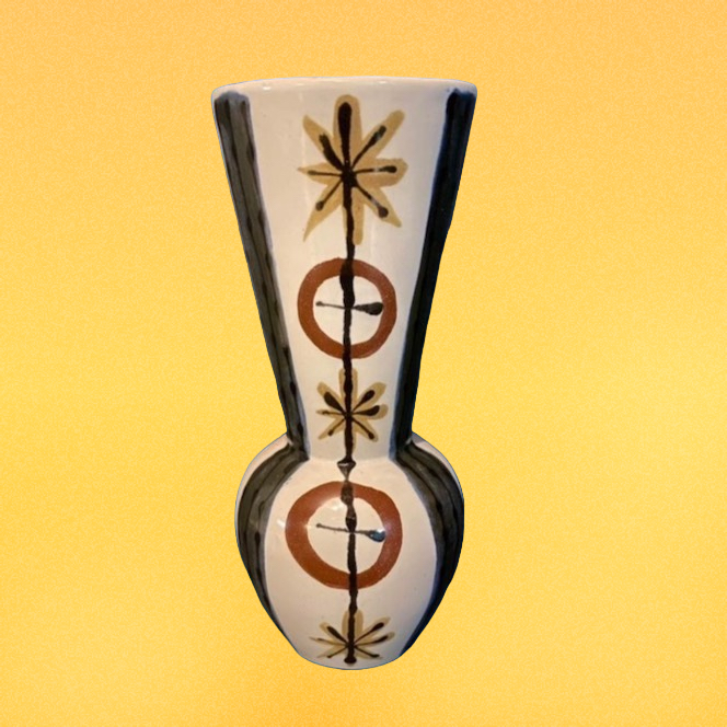 Vintage MCM Vase Geometric Starburst Design, 7.5”