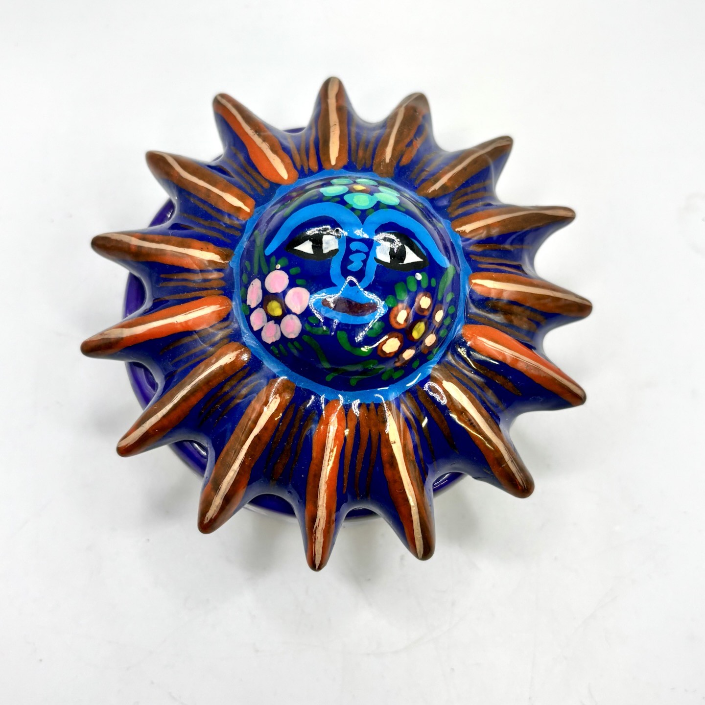 Purple Sun Mexican Pottery Round Trinket Box 2.5”x3.5”