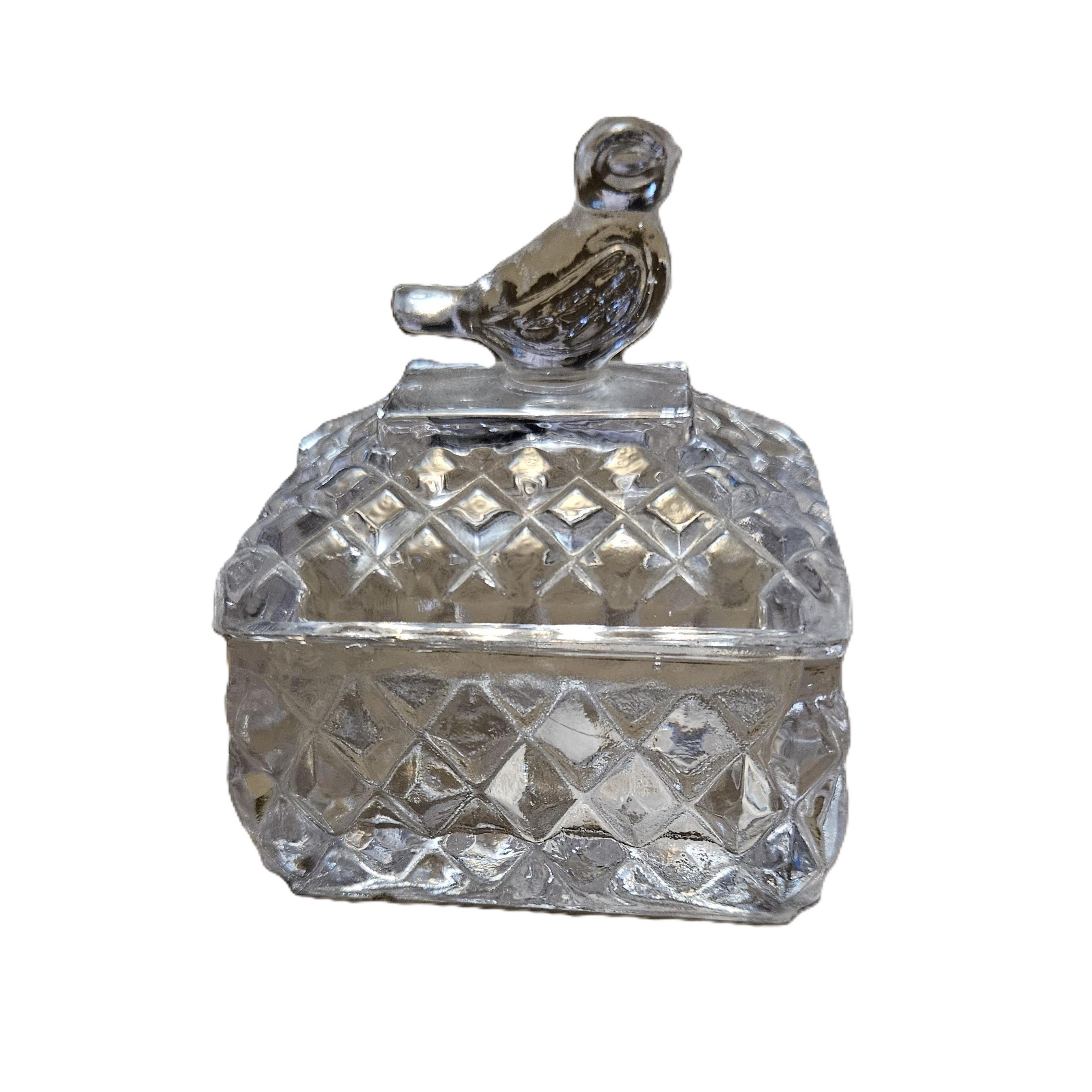 #01 - 24% Cut Lead Crystal, Diamond Pattern Trinket Box with Bird ...