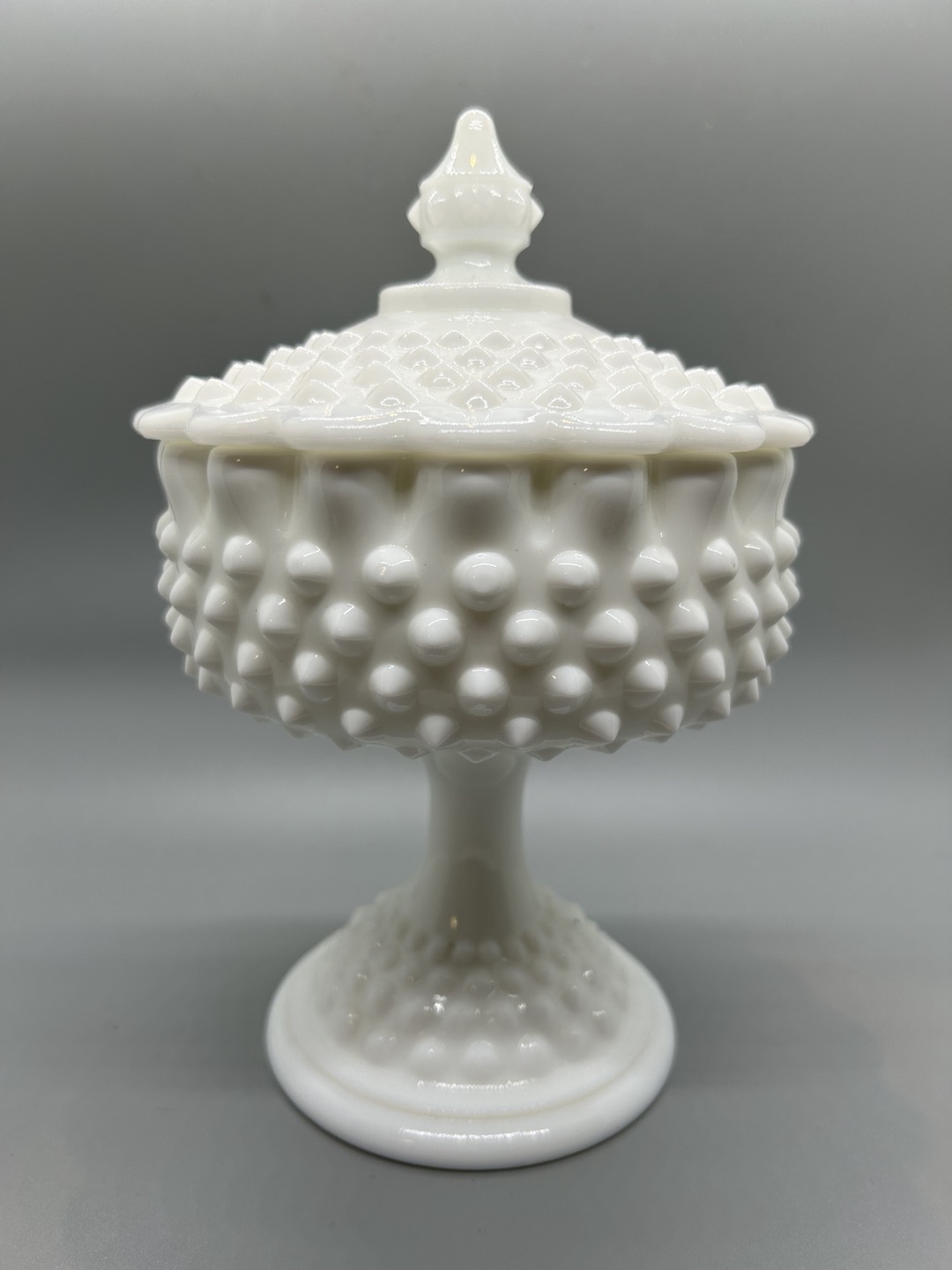 Fenton Pedestal Hobnail Candy Dish With Lid - 9in