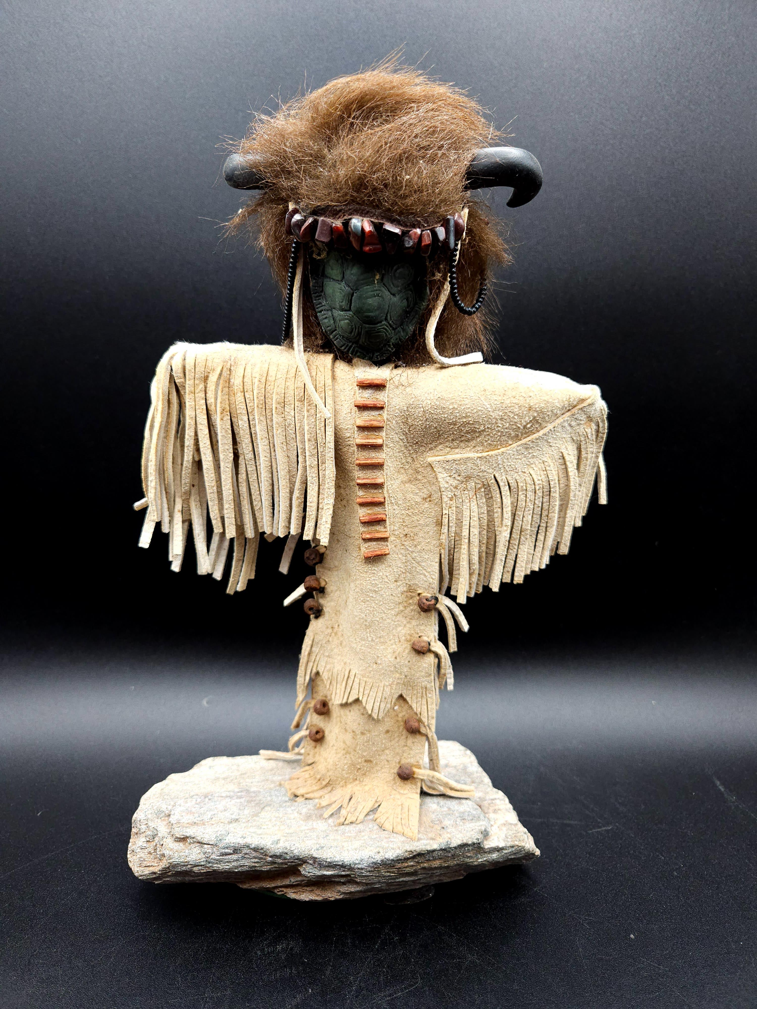 Handmade Native American Style Buffalo Warrior Kachina Doll Signed