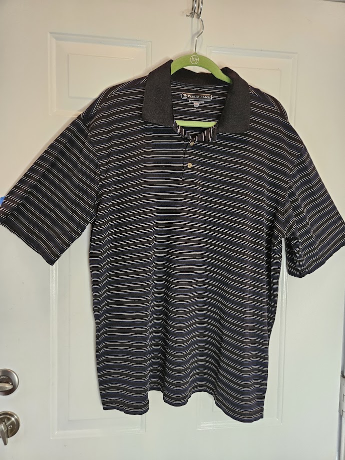Pebble Beach Performance Polo Men's XXL Knit Black with black cream stripes