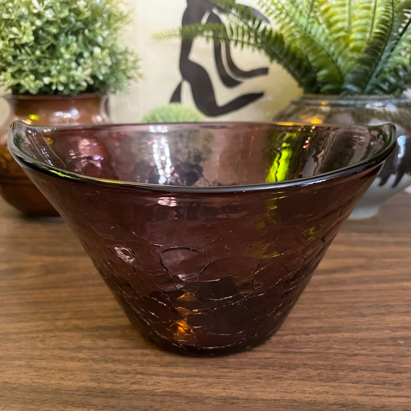 Vintage 1950’s Blenko Purple Amethyst Crackle Art Glass Bowl Wayne ...