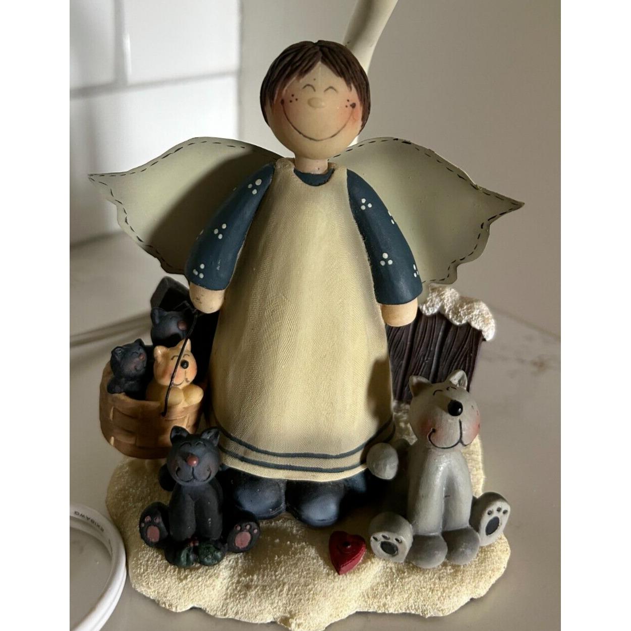 Vintage Christmas Country Angel & Kitties in the Snow Electric Lamp by ...