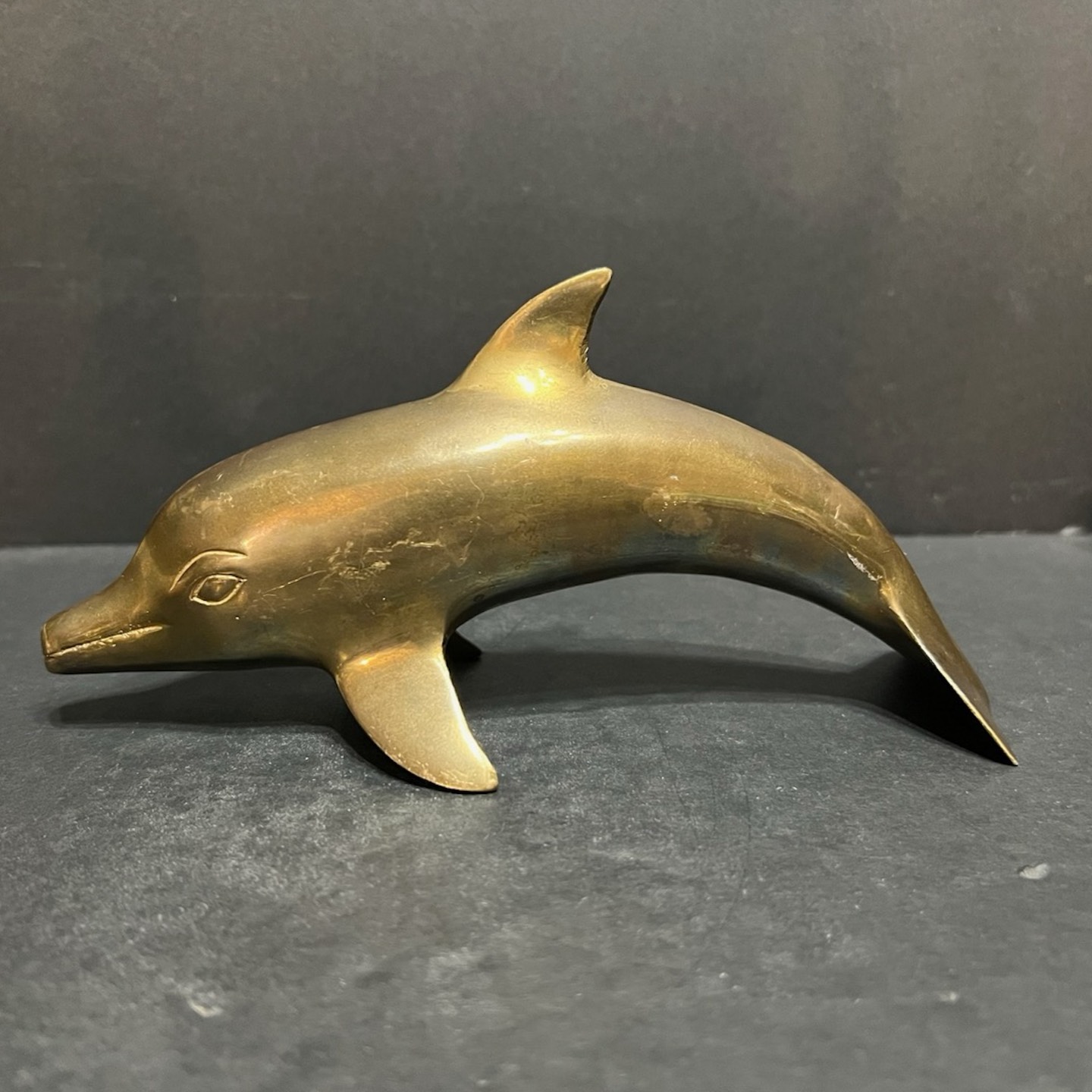 MARKDOWN! Solid Brass Dolphin Made in India ~3.25” x 8” x 2.75”