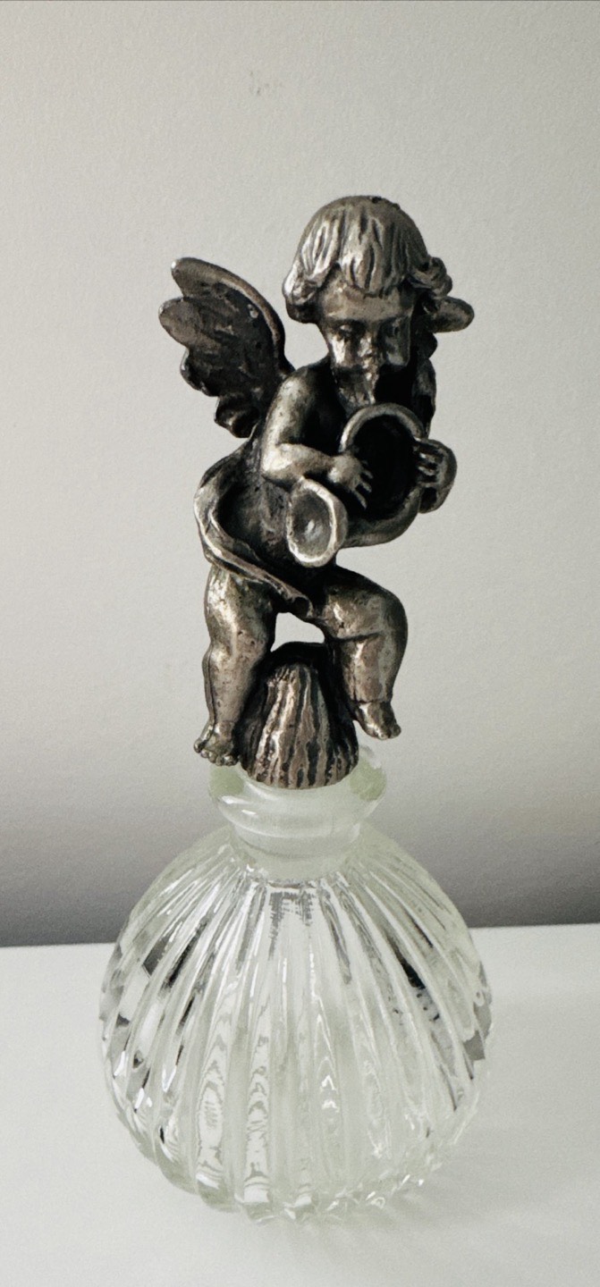 Vintage Perfume Bottle With An Pewter Angel Topper - Unique - Glass ...