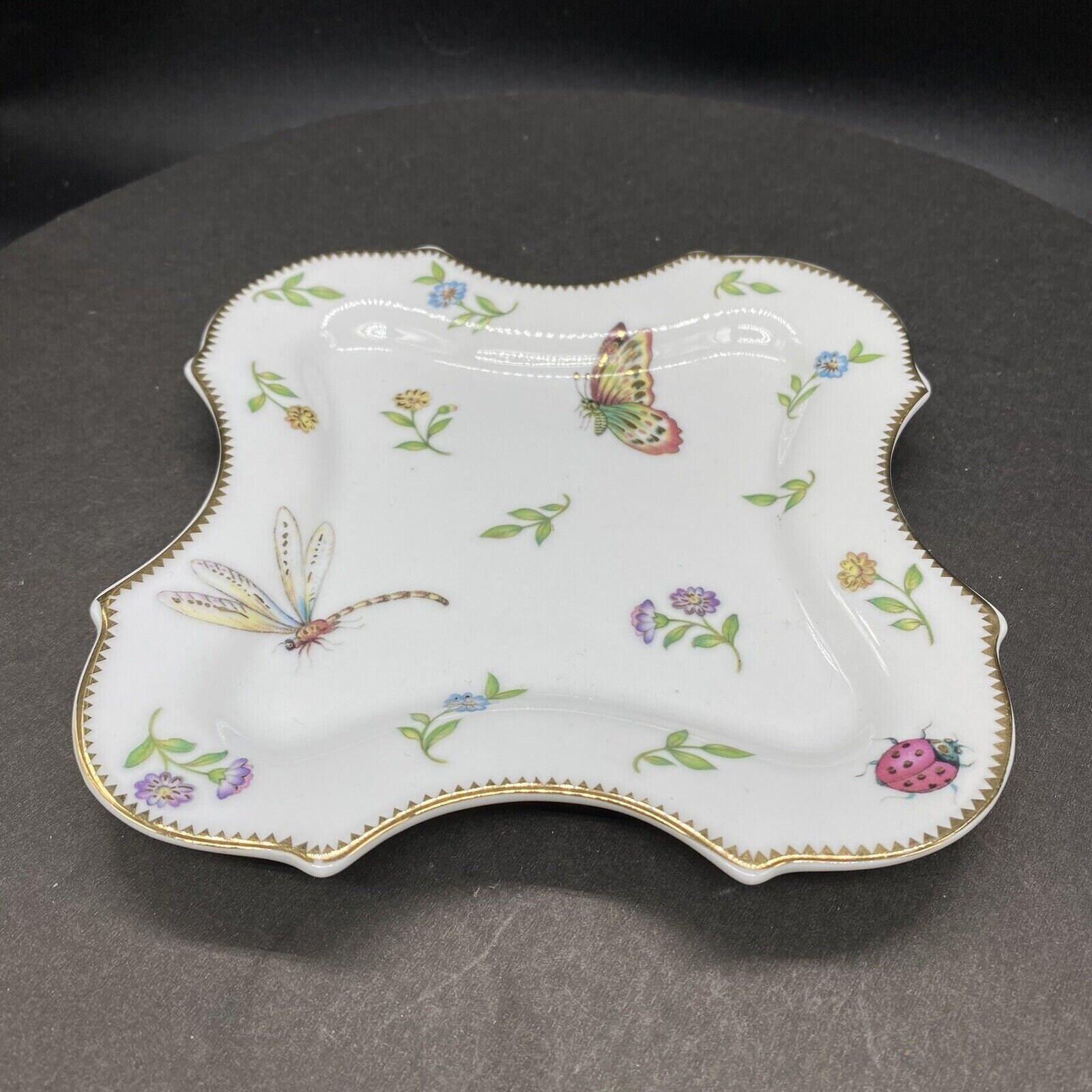 I Godinger Primavera Serving Plate Vintage Dragonfly Butterfly Square ...