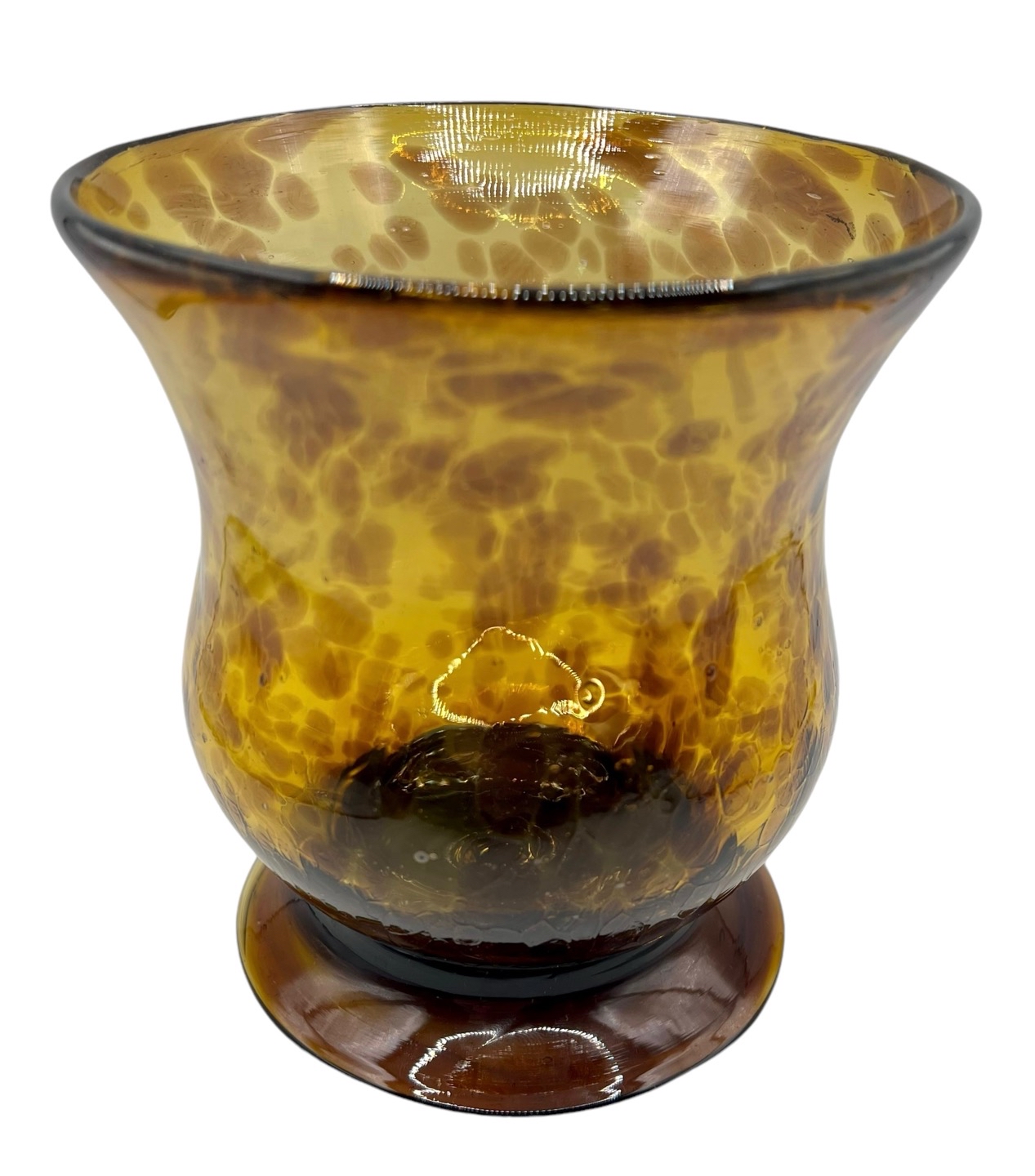 Hand Blown Art Glass Hurricane Candle Holder Vase Tortoise Shell Spot ...