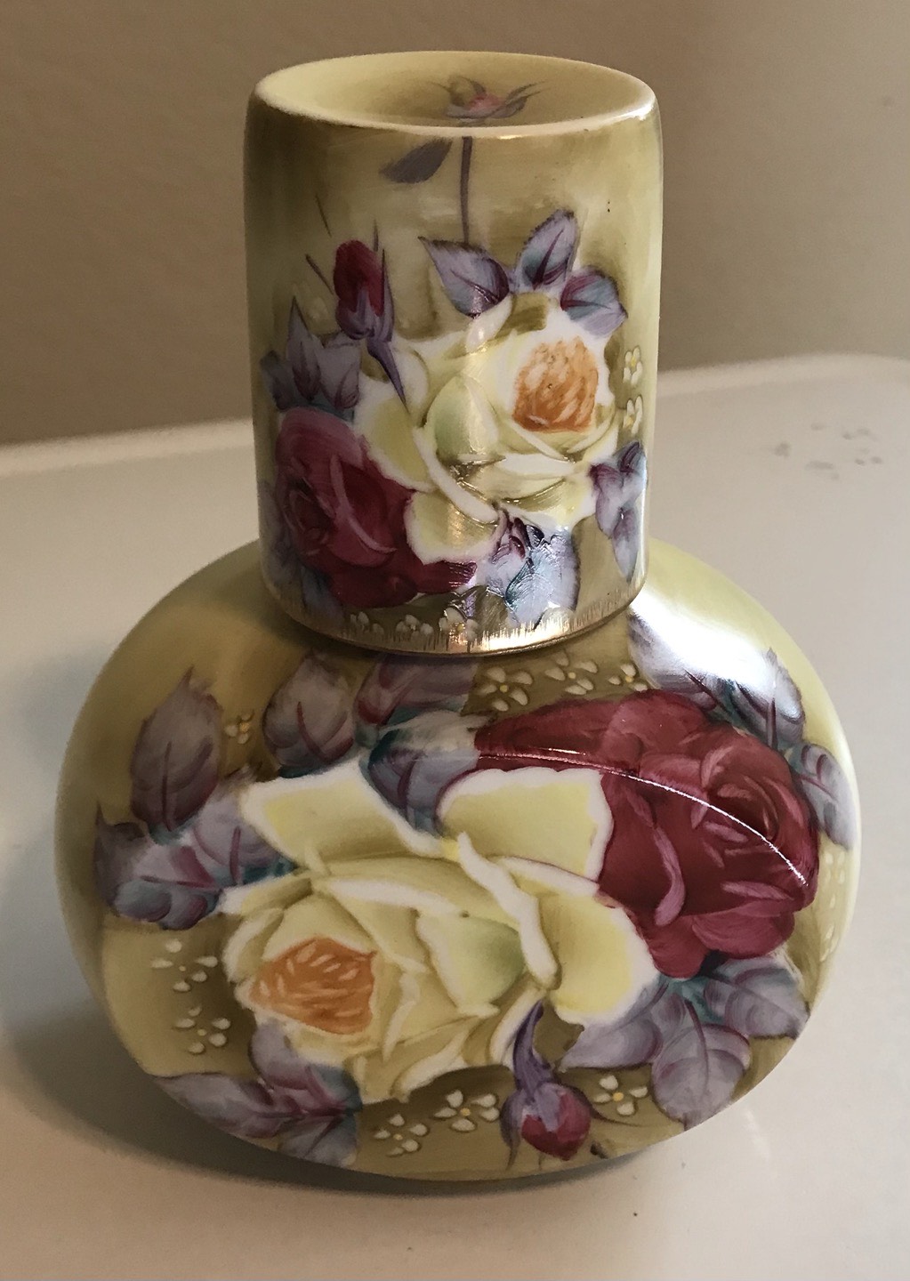 Nippon Hand Painted Roses Tumble Up Boudoir Decanter Carafe & Cup