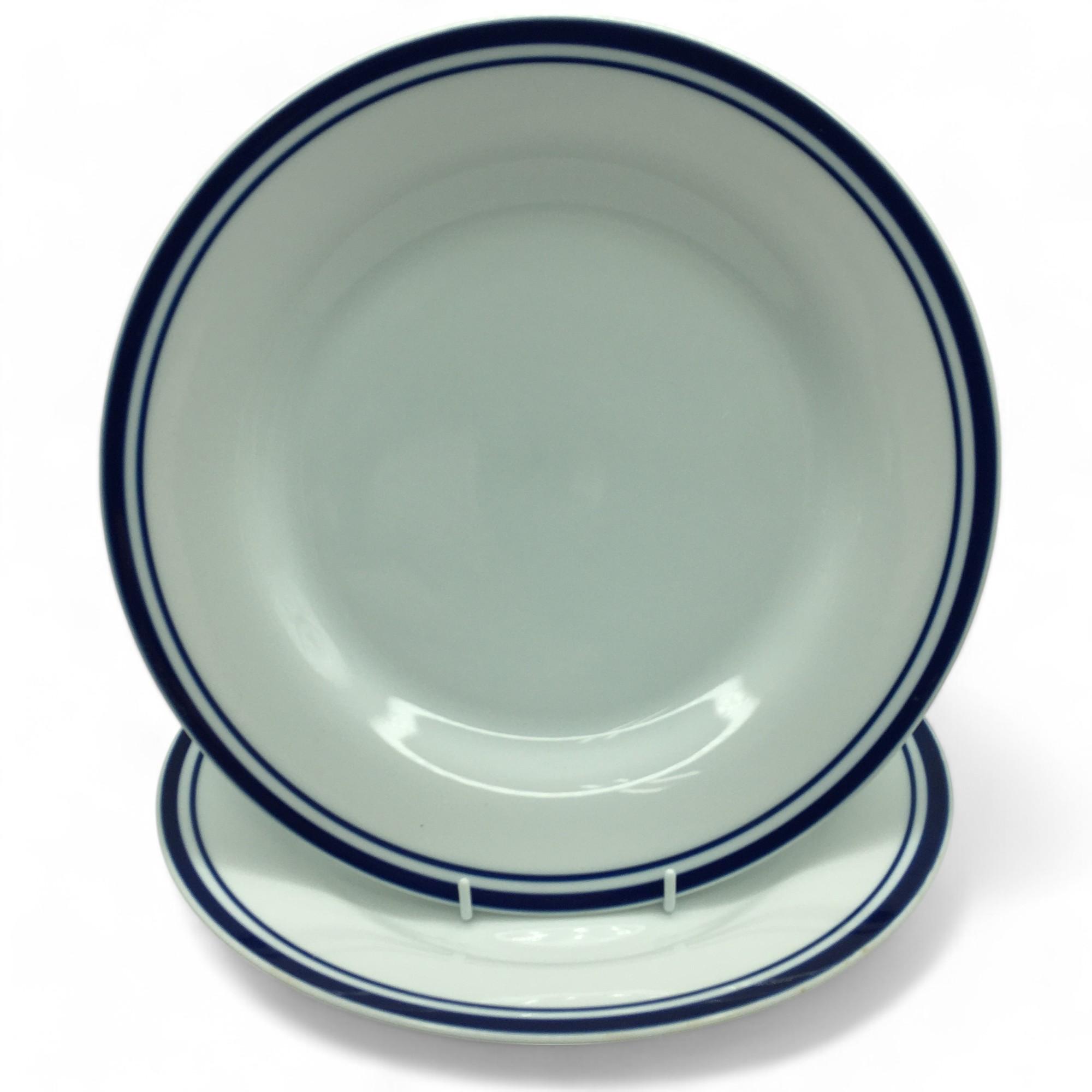 (2) Pottery Barn CLUB BLUE Banded Dinner Plate Platter Chop Plate 12-1/4”