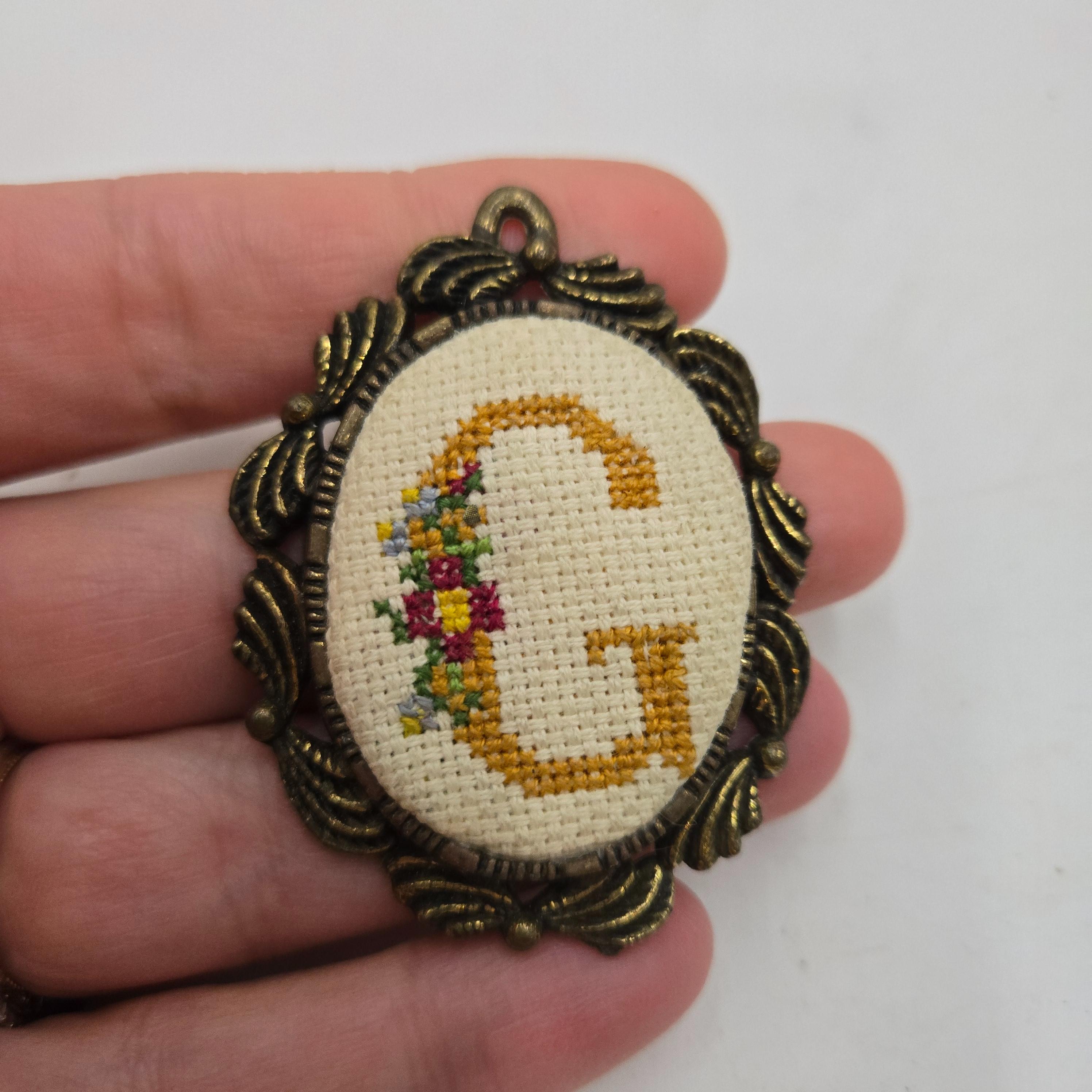 Vintage Needlepoint Letter G Initial Pin Pendant The Creative Circle ...