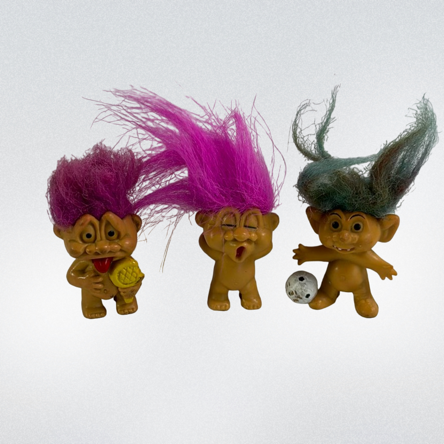 001. Three Vintage Pencil Top Trolls 1.25”tall