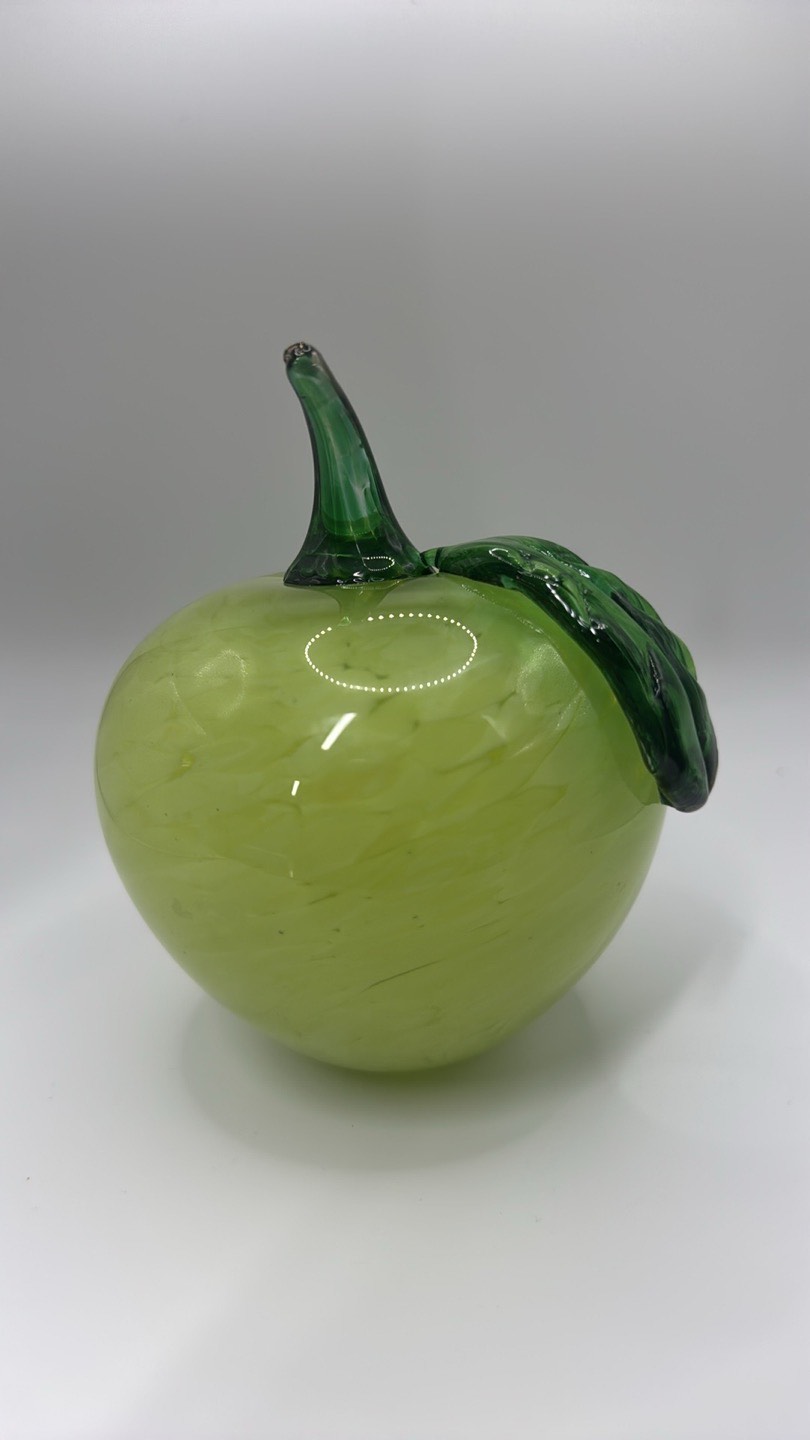Glass Apple Signed Bob Allen 2004 hand blown Yellow and Green 5” tall