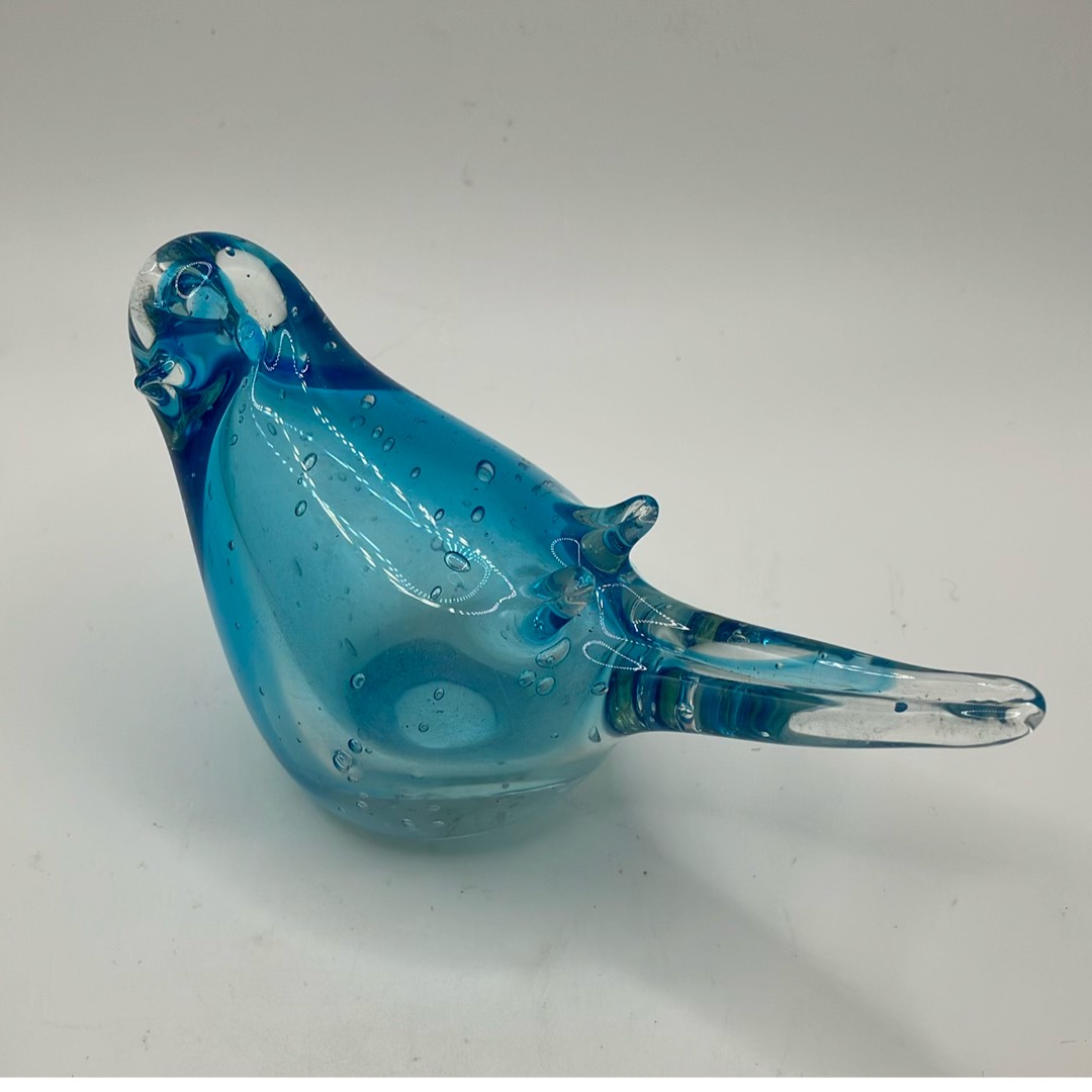 Blue Art Glass Bird Figurine Paperweight