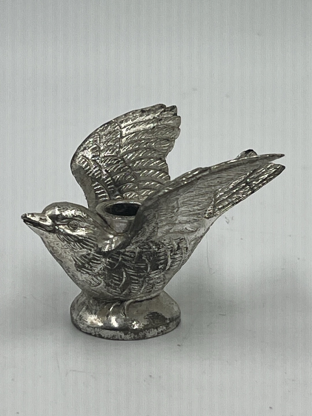 054 - Silvertone Small Bird Taper Candle Holder 2”