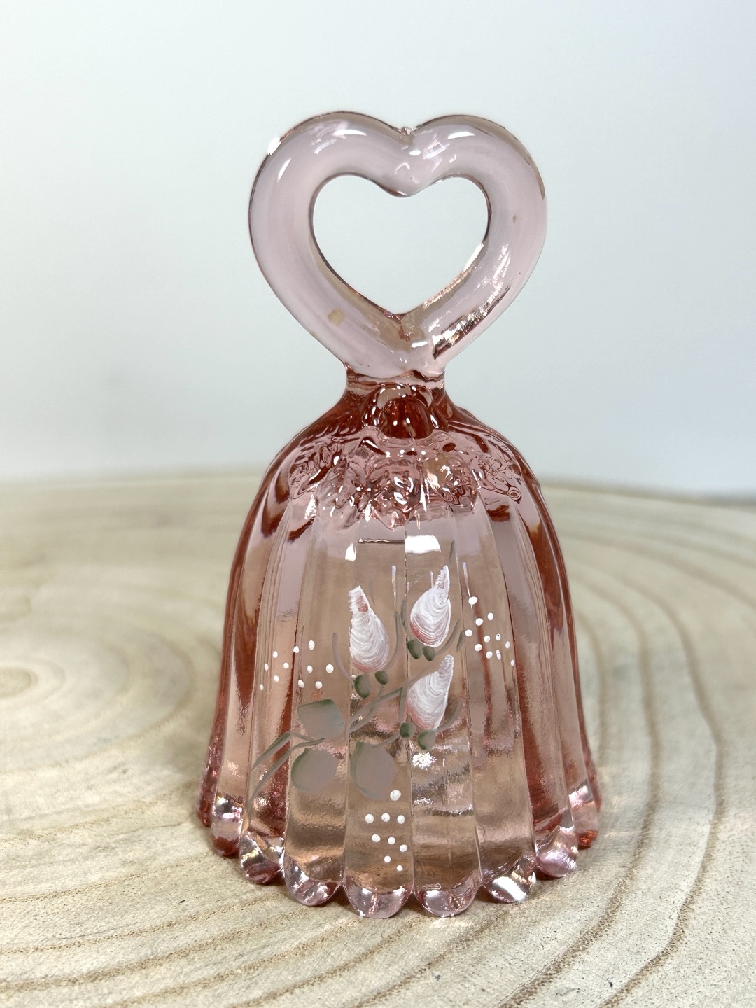 Vtg Fenton Hand Painted Pink Bell Heart Handle Signed VanZile Vanzile 3 ...