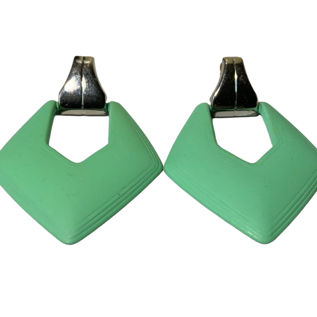 Vintage Diamond Shape Costume Jewelry Minty Green On Silver Tone ...