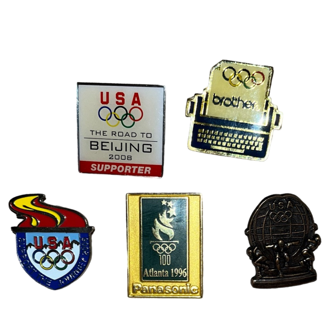 Olympic Pins Beijing 2008 Atlanta 1996 VISA 2006 Brother Atlas Lot Of 5