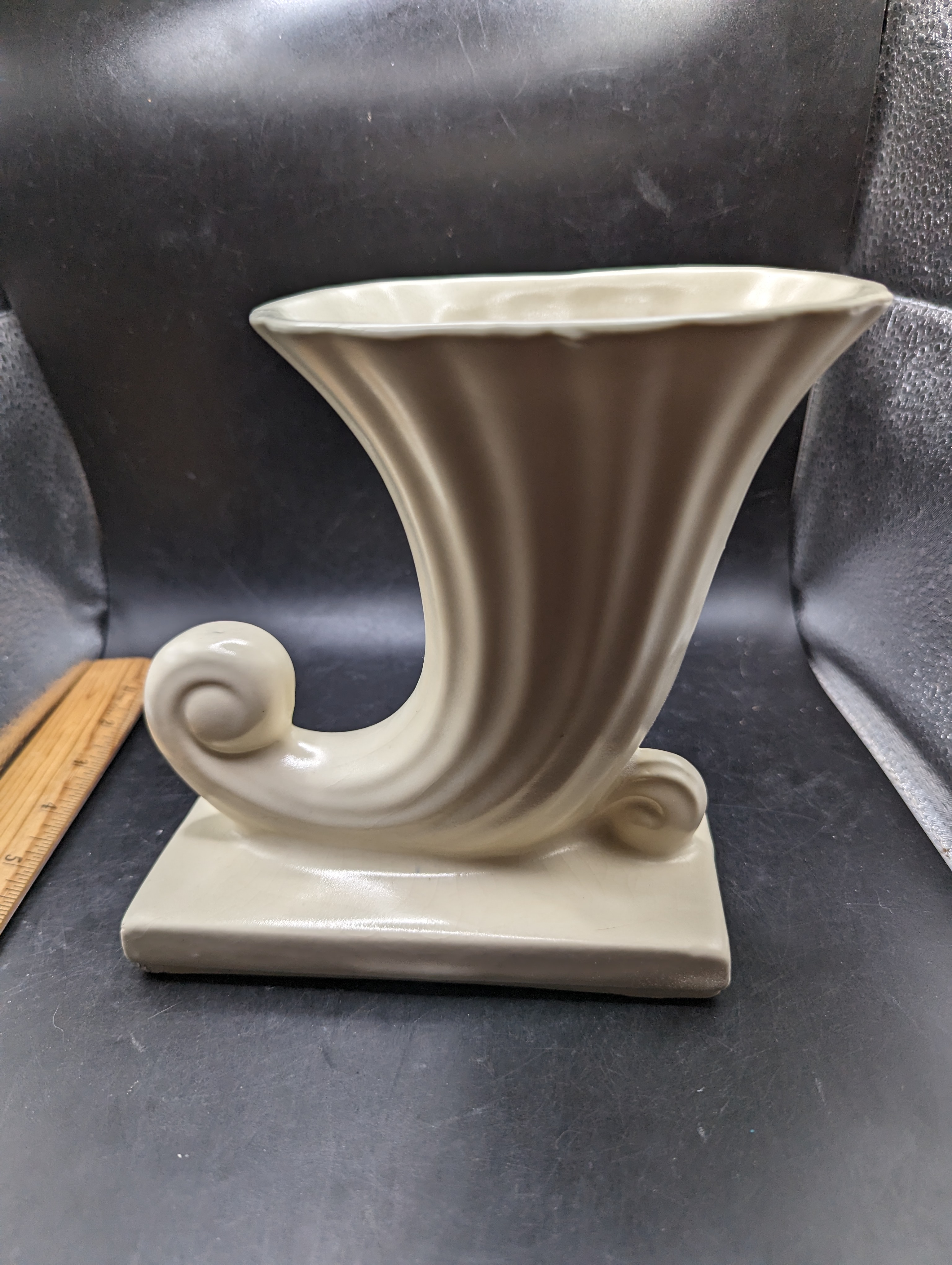 Vintage Mid Century Modern Cornucopia Vase Ivory Matte Finish As Is