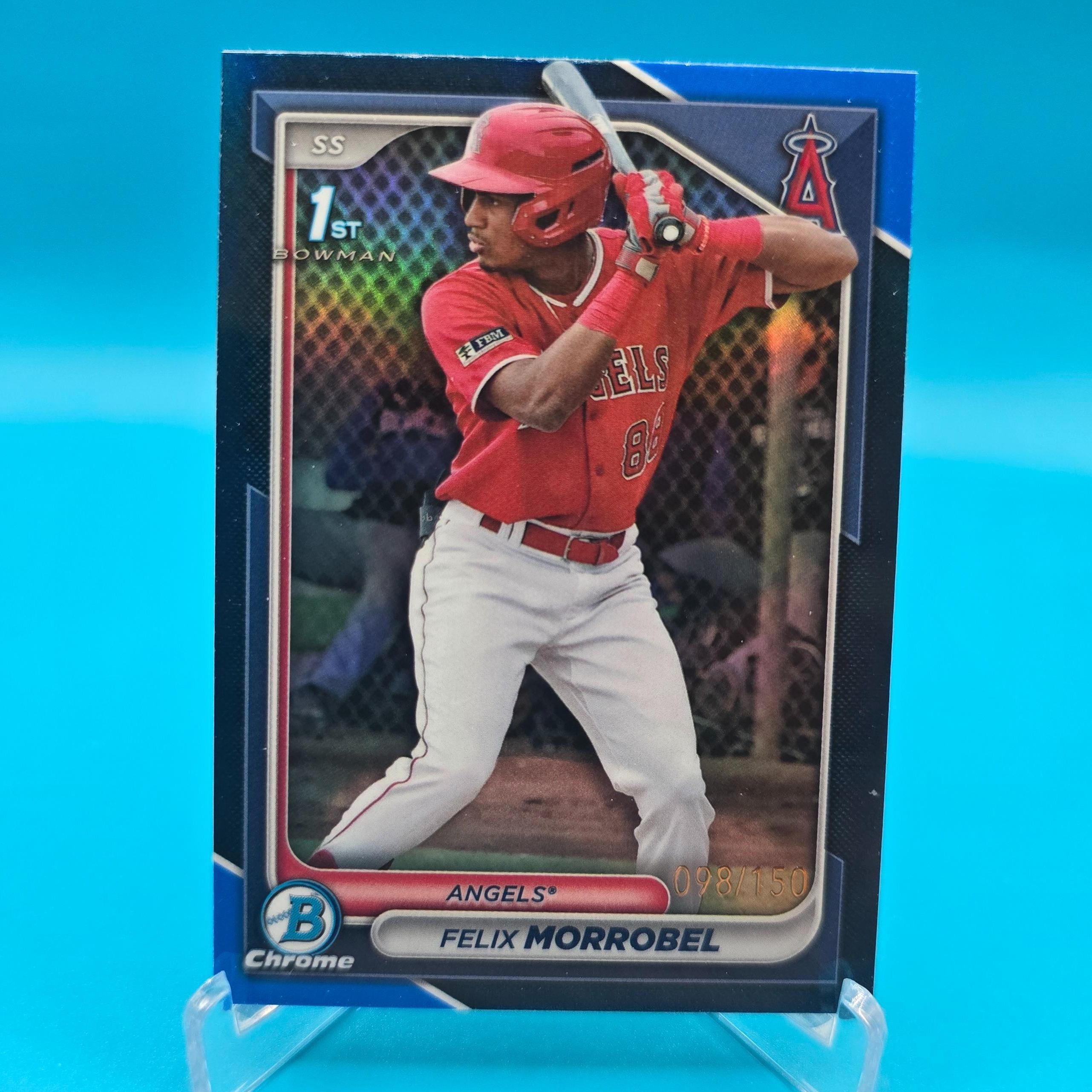 Felix Morrobel 2024 Bowman Chrome 1st Bowman Blue Refractor 98/150 Baseball Card Los Angeles Angels