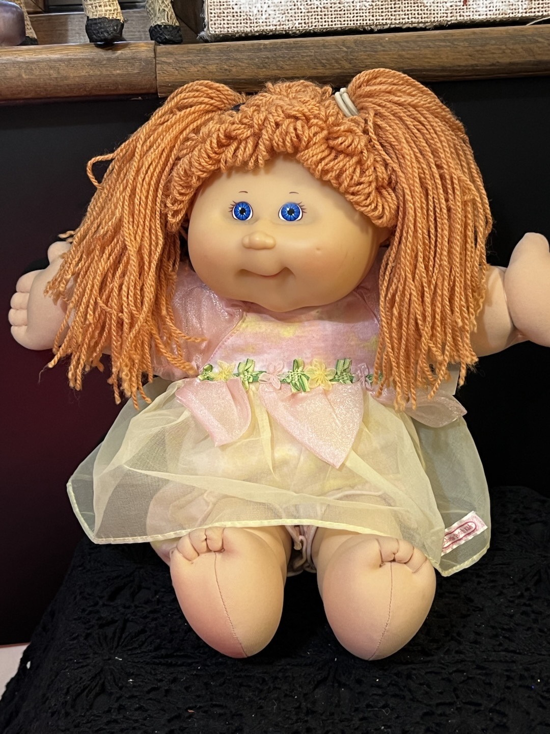 Vintage Cabbage Patch Kid. With Ginger Colored Hair in Pigtails & Blue Eyes. Dressed in a Yellow ...