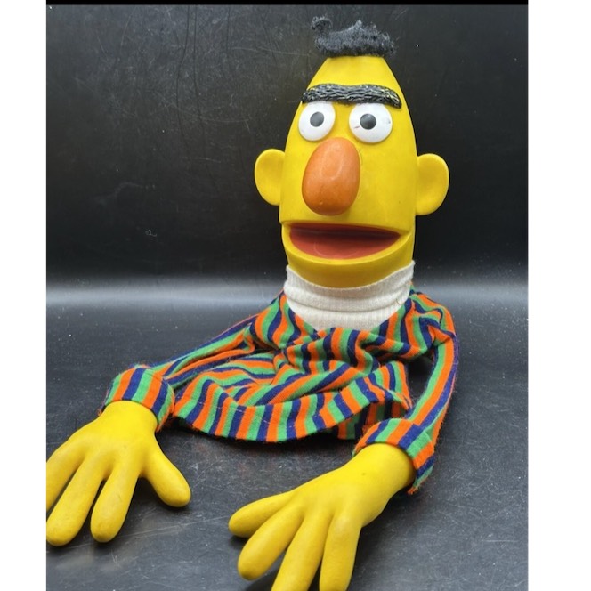 BERT Sesame Street Hand Puppet Vintage '70s Plastic Hands & Head Cloth Body