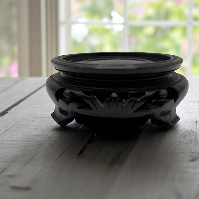 Carved Chinese Dark Wood Round Display Stand for Paperweight or Other ...