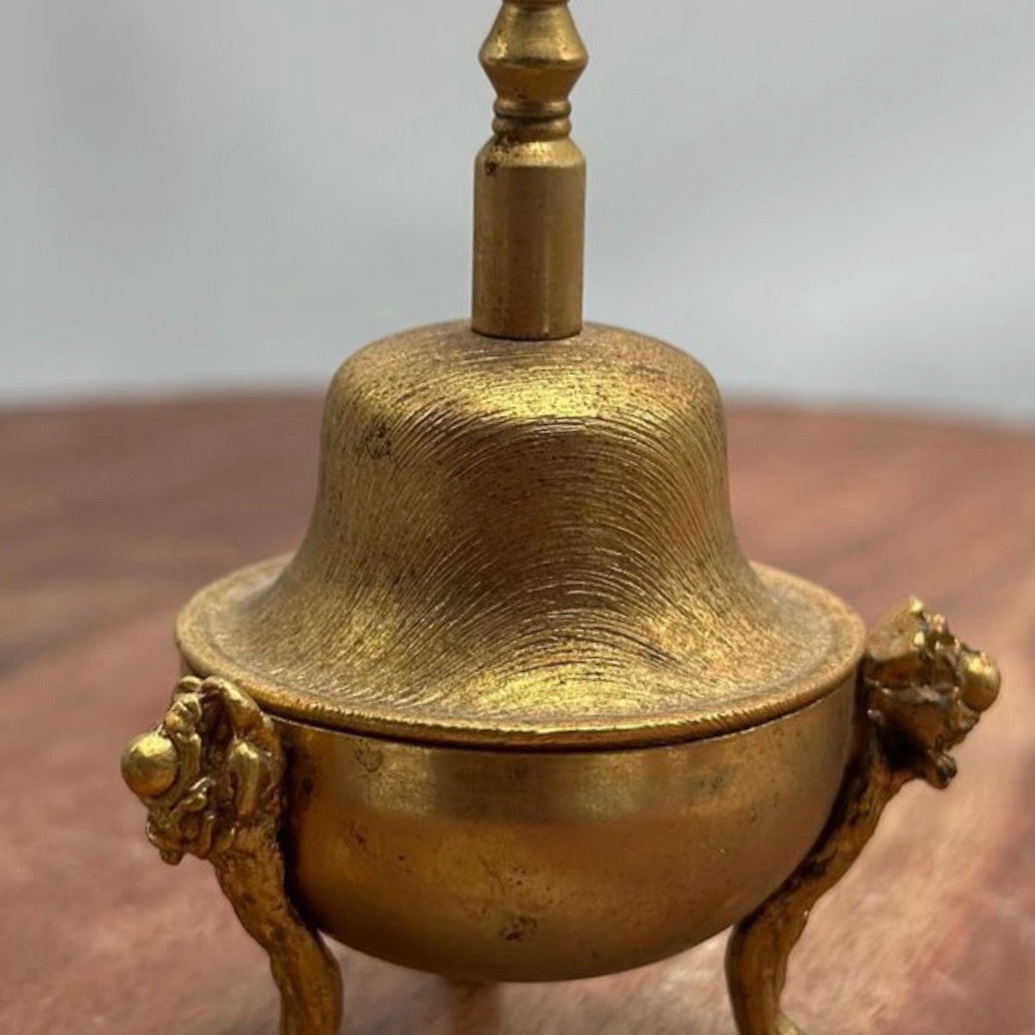 Vintage Ornate Bell Saccharin Holder Gold Brass Tone 3 Footed