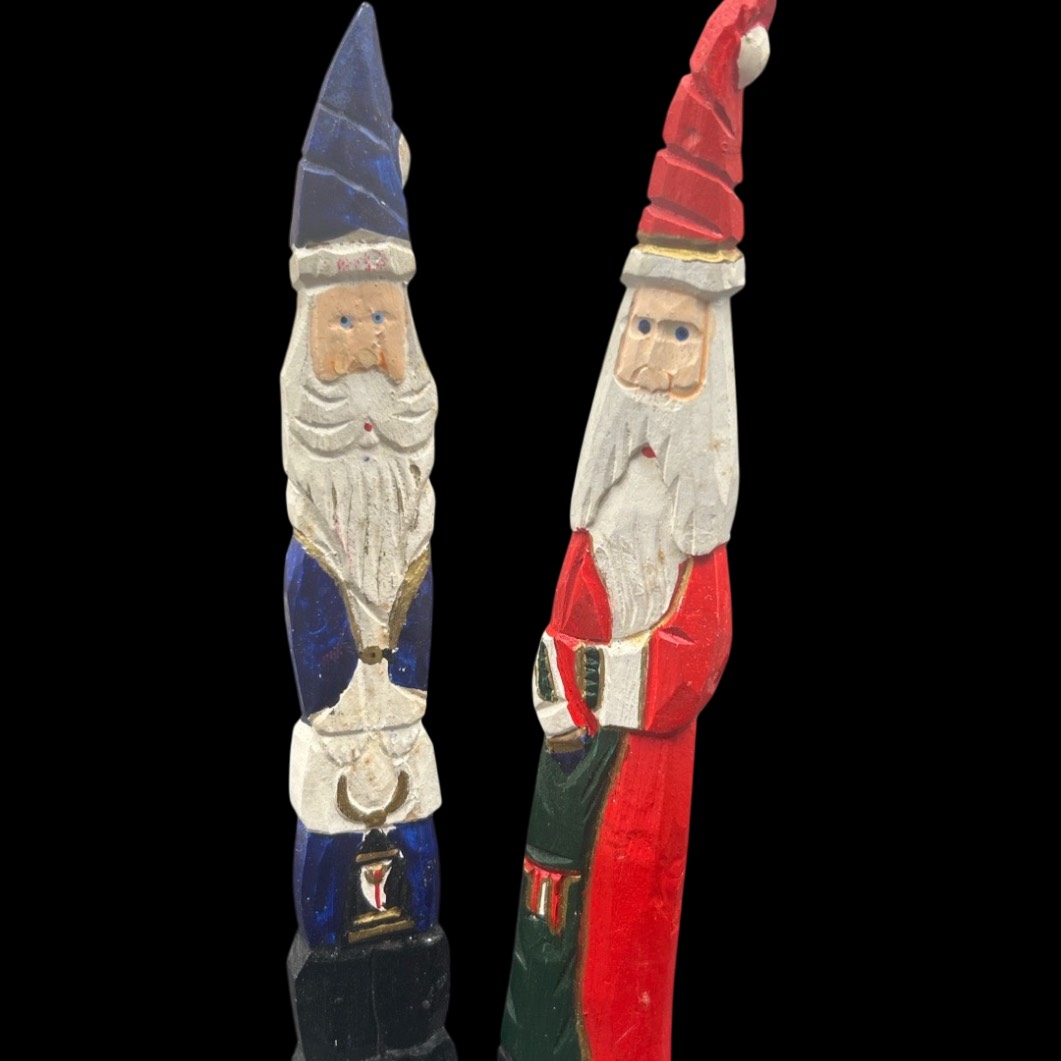 Vintage Hand-Carved Wooden Santa Figures – Folk Art Style Tall Skinny ...