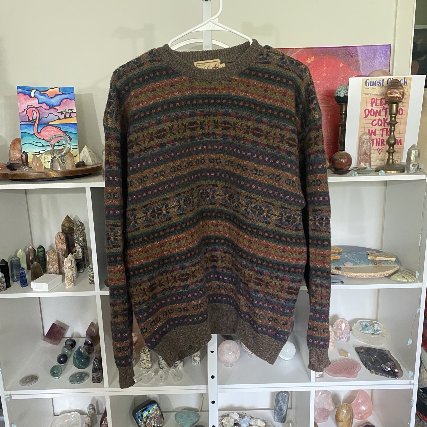 Vintage WOOLRICH Fair Isle Grandpa Sweater Size Large Colorful Grandpacore