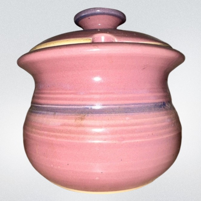 Pottery Pink Bluish Purple Striped Jam Jar Signed Hassert 2010 Sugar Bowl
