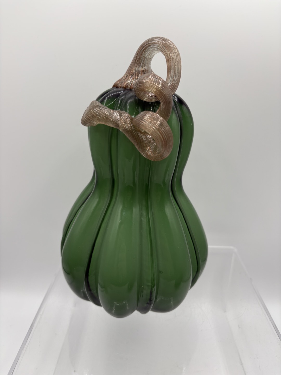 Green Art Glass Gourd With Gold Flecks Stem