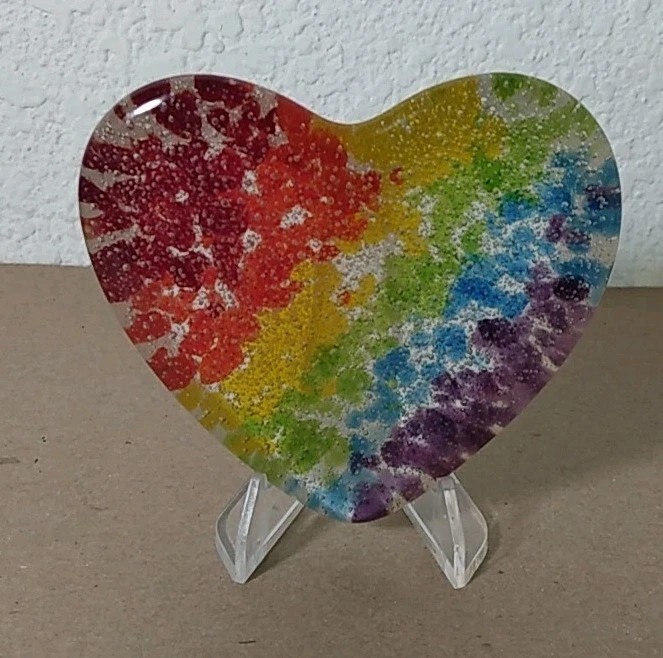 Made by Me! Fused Glass 3" Heart Paperweight Rainbow Pride LGBTQ ...