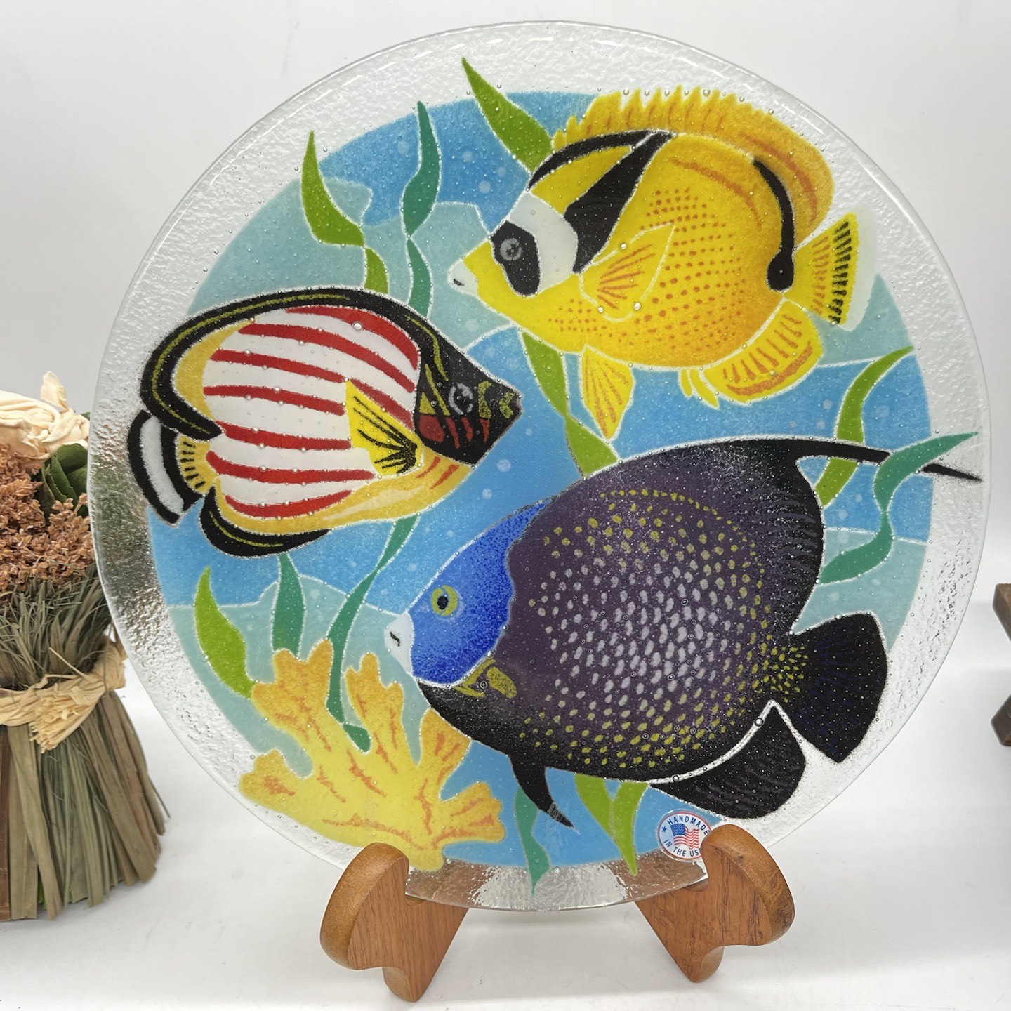 Peggy Karr Fused Glass Fish Plate 11” Signed