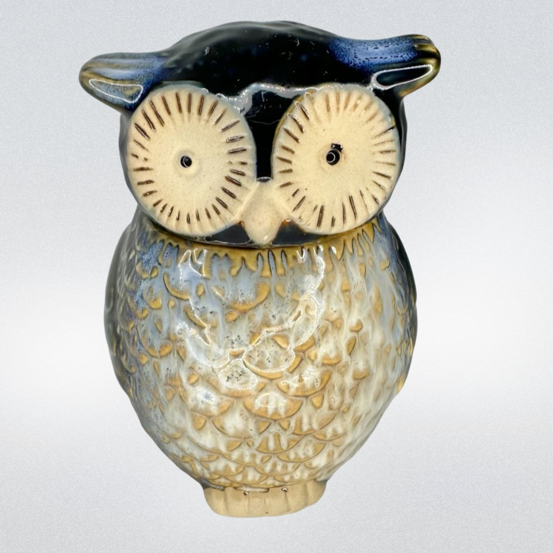 Meritage Stoneware Blue Glazed Owl Jar