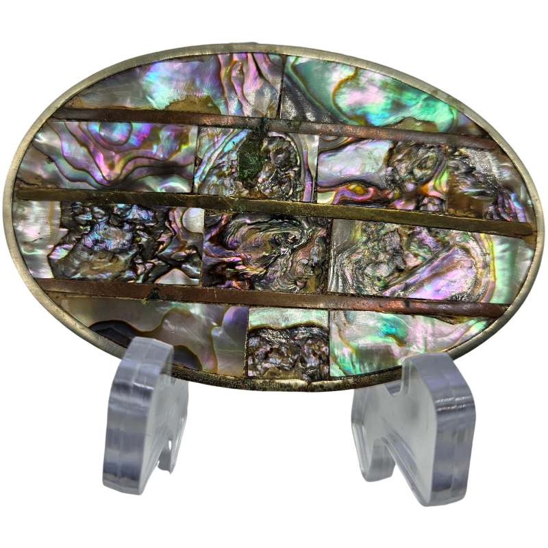 vintage Mexican abalone shell inlaid belt buckle