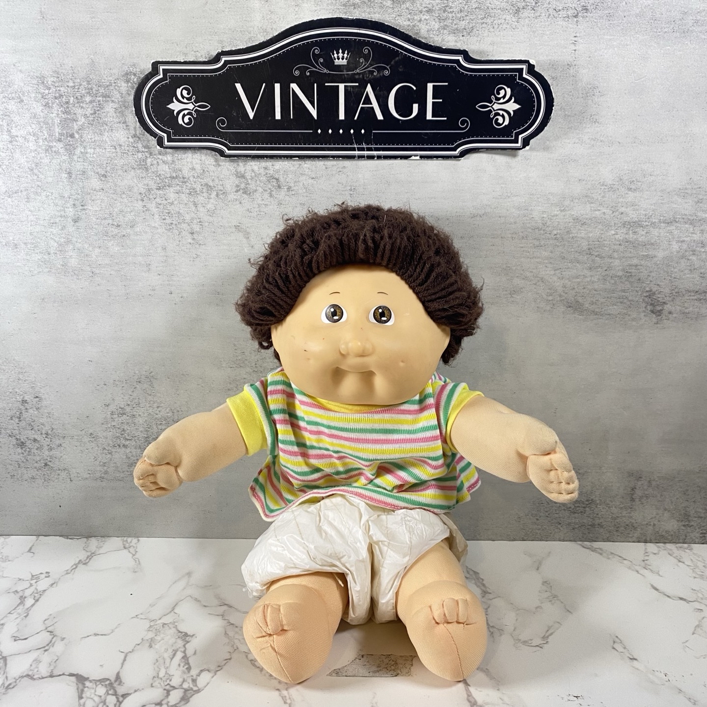 Vintage 1989’ Cabbage Patch Kids Coleco IND. 13” Baby Boy Doll Brown Hair, Light Brown Eyes ...